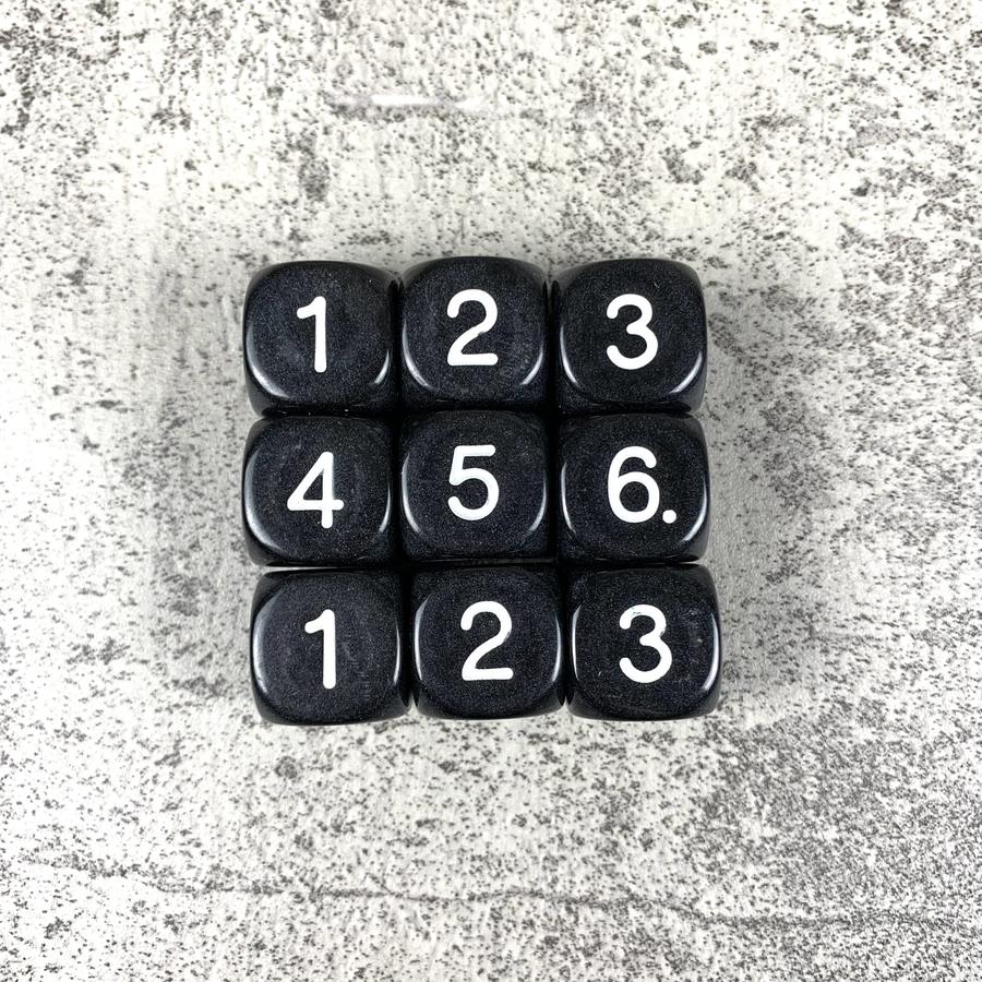 D6 Number Dice 16mm - Black at Tabletoys